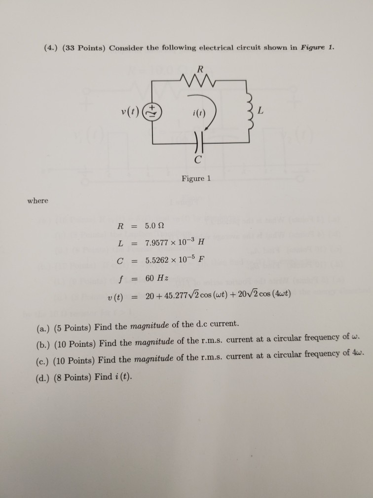 Solved (4.) (33 Points) Consider the following electrical | Chegg.com