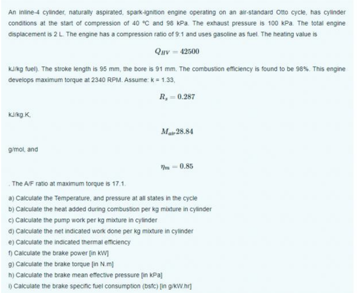 Solved An inline-4 cylinder. naturally aspirated, | Chegg.com