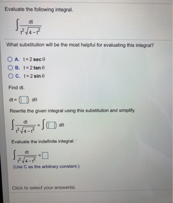 Solved Evaluate the following integral. dt 12/4-t What | Chegg.com