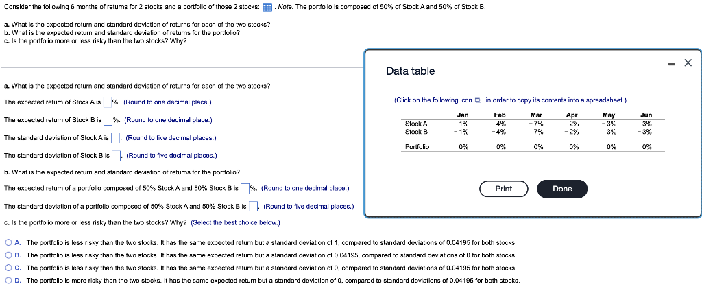 Solved Consider the following 6 months of returns for 2 | Chegg.com