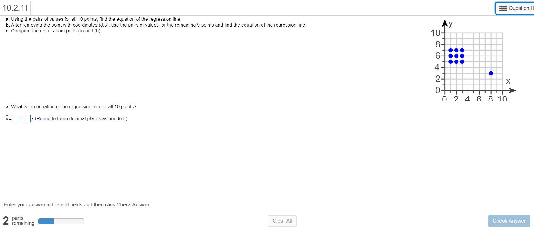 Solved 10.2.11 Question H a. Using the pairs of values for | Chegg.com