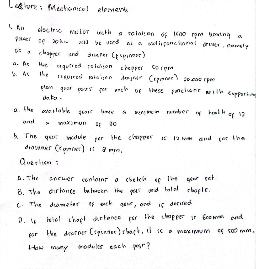 Solved Leesture: Mechanical element 1. An electric motor | Chegg.com