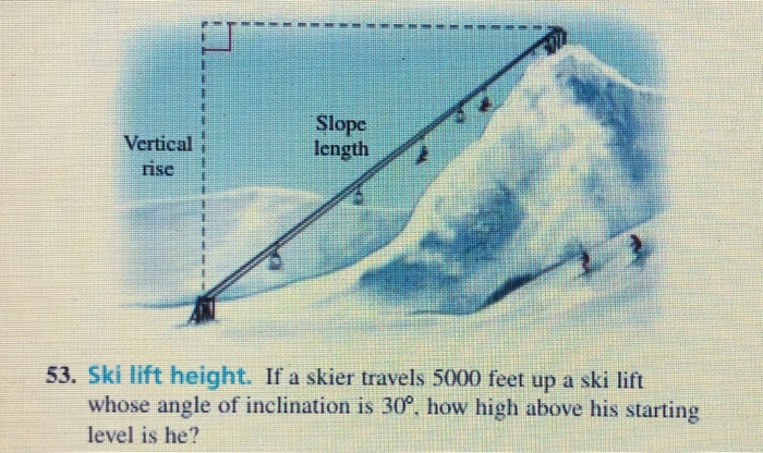 Solved Slope length Vertical rise 53. Ski lift height. If a | Chegg.com