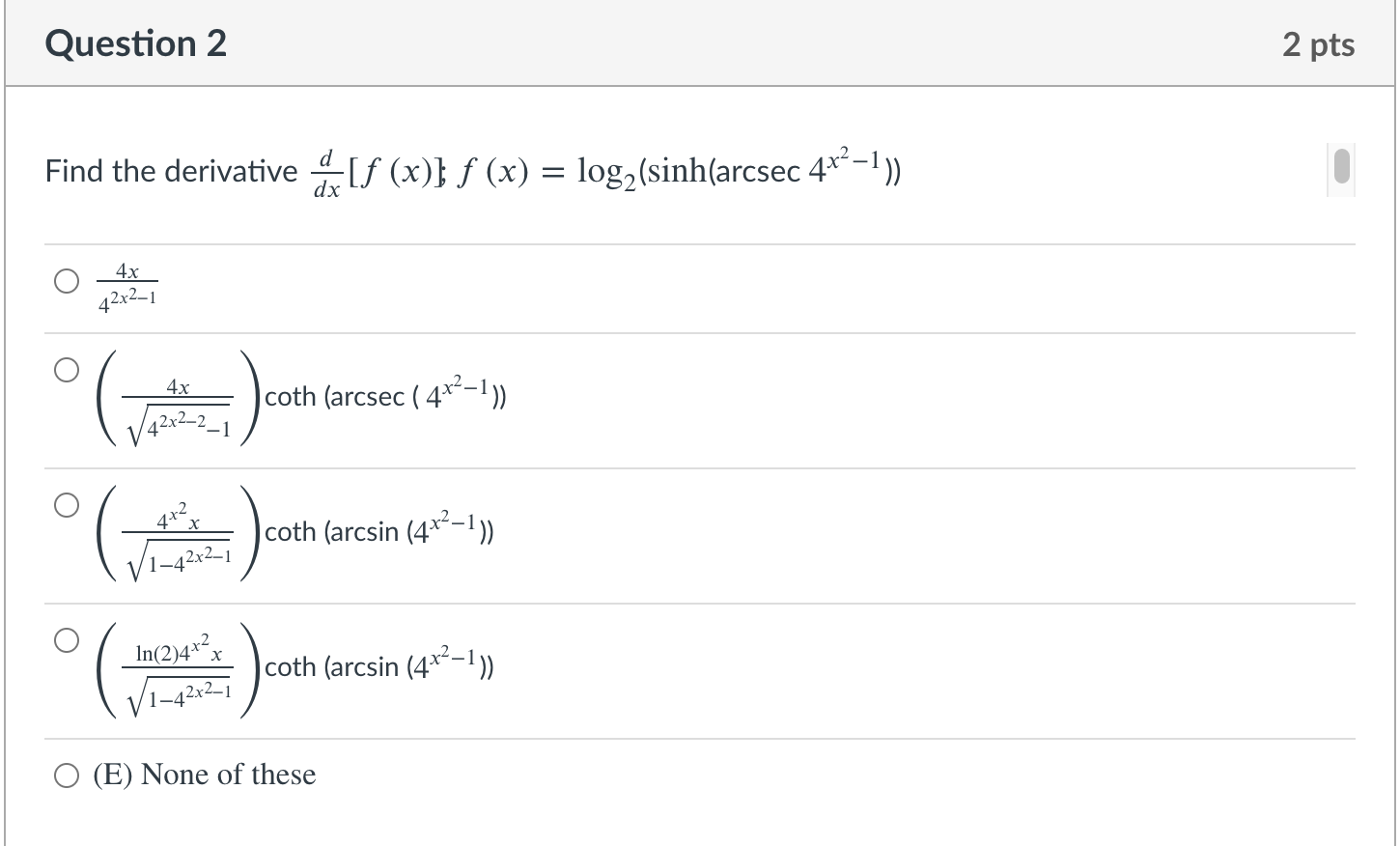 Solved Question 1 2 pts Differentiate: y = arccot (x)+ | Chegg.com
