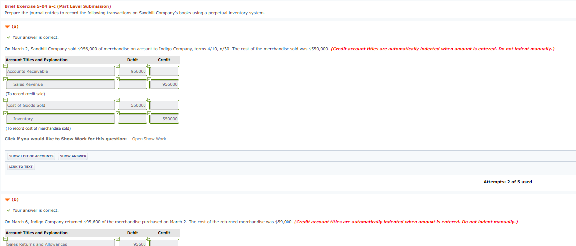 Solved Brief Exercise 5-04 a-c (Part Level Submission) | Chegg.com