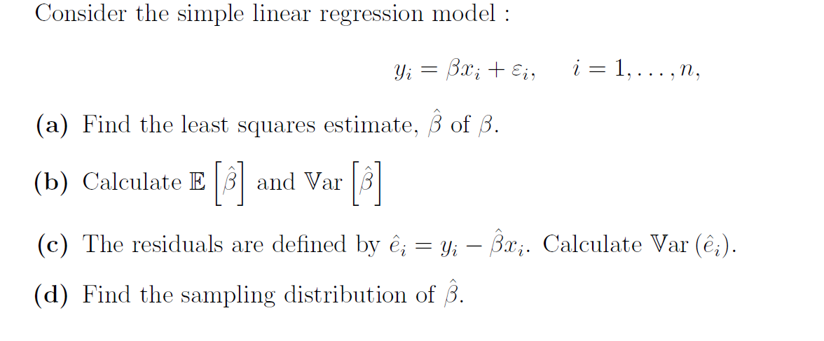 Solved Consider the simple linear regression model : | Chegg.com