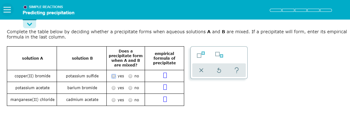 Solved SIMPLE REACTIONS Predicting precipitation Complete | Chegg.com