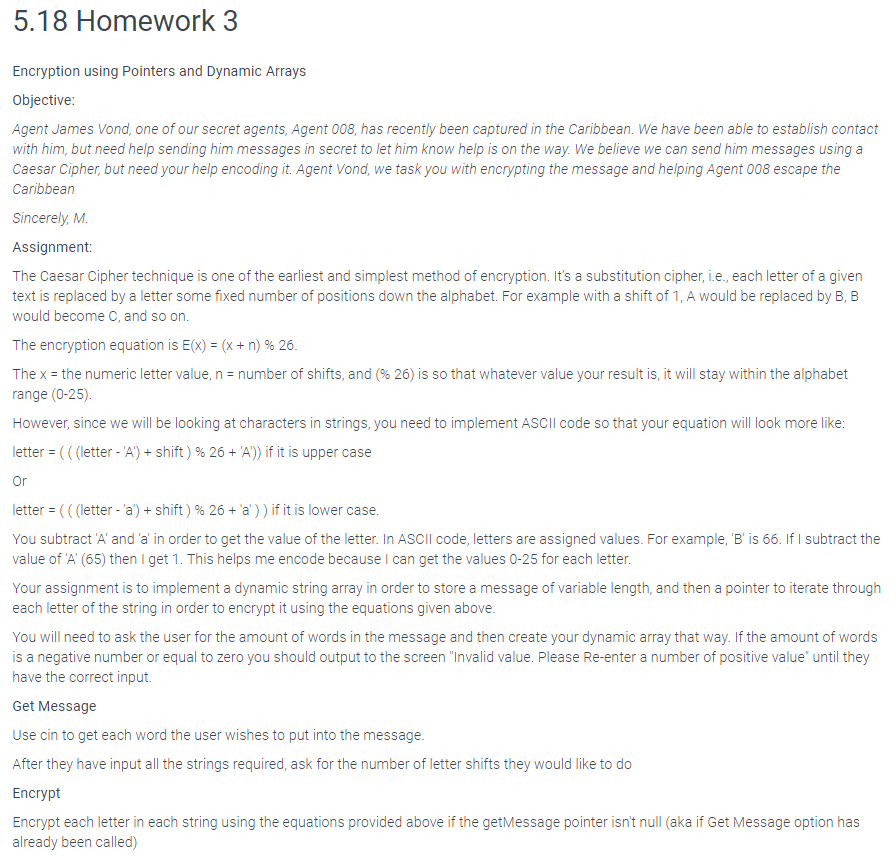 Solved 5.18 Homework 3 Encryption using Pointers and Dynamic | Chegg.com