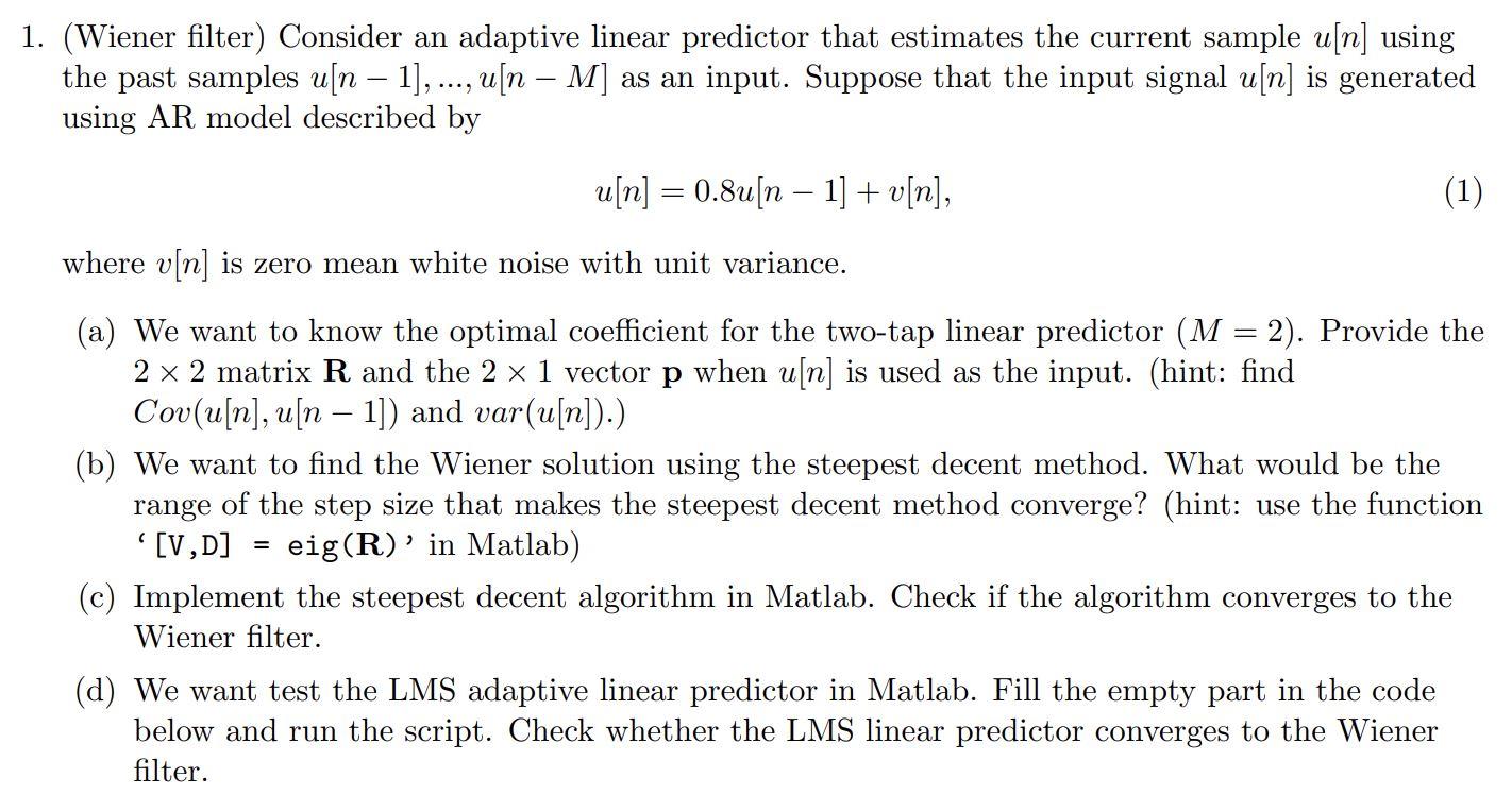 Solved 1. (Wiener filter) Consider an adaptive linear | Chegg.com