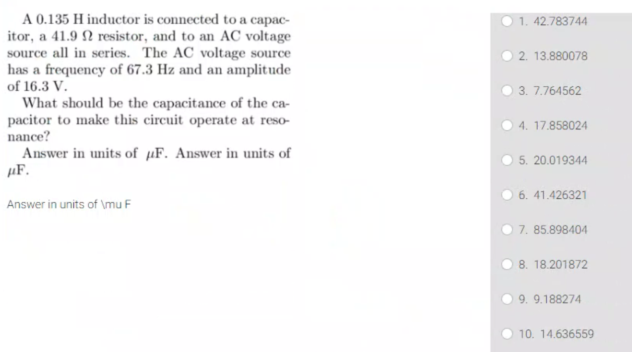 Solved A 0.135H inductor is connected to a capac- itor, a | Chegg.com