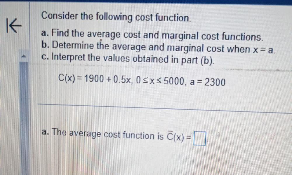 Solved Consider the following cost function. a. Find the | Chegg.com