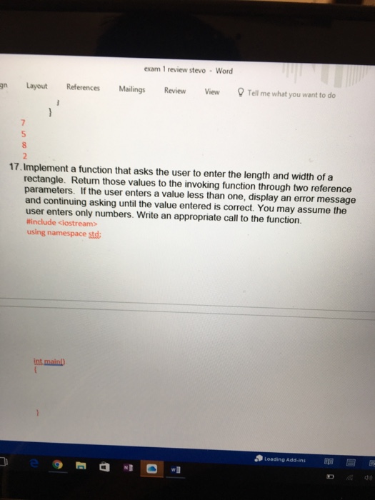 Solved Implement a function that asks the user to enter | Chegg.com