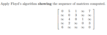 Solved Apply Floyd's algorithm showing the sequence of | Chegg.com