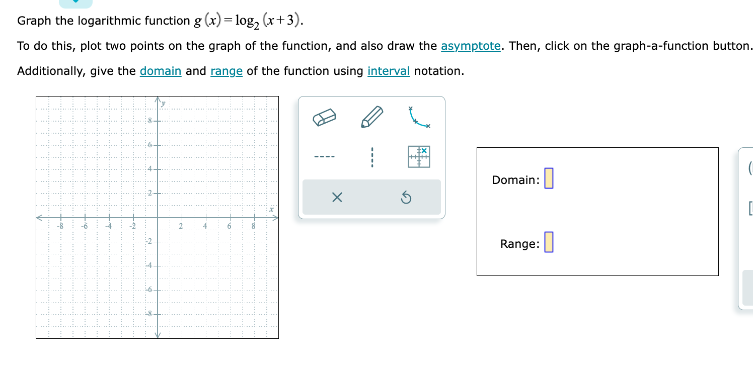 Solved Graph the logarithmic function g(x)=log2(x+3). To do | Chegg.com