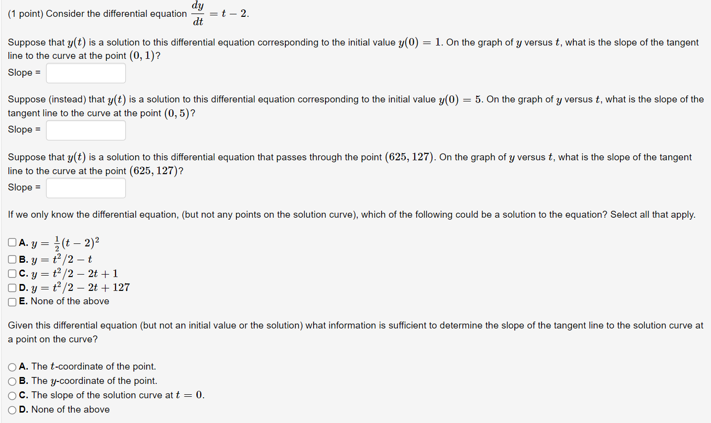Solved (1 point) Consider the differential equation | Chegg.com