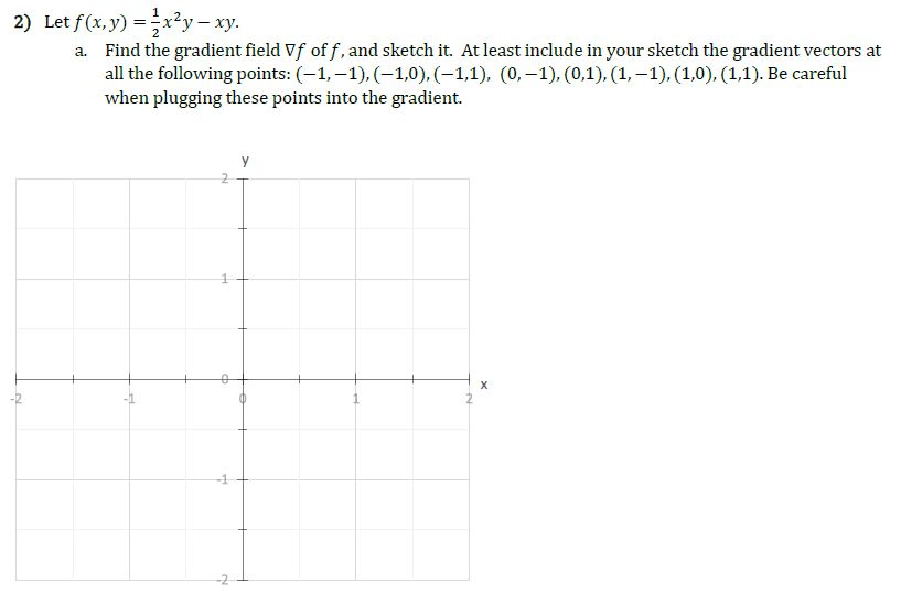 Solved 2) Let f(x, y) -3x2y- xy Find the gradient field Vf | Chegg.com