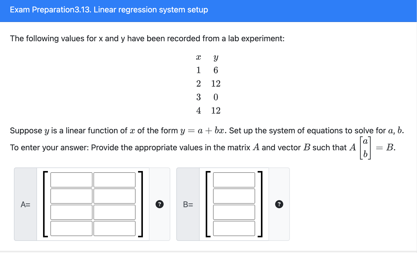Solved Exam Preparation3.13. Linear regression system setup | Chegg.com