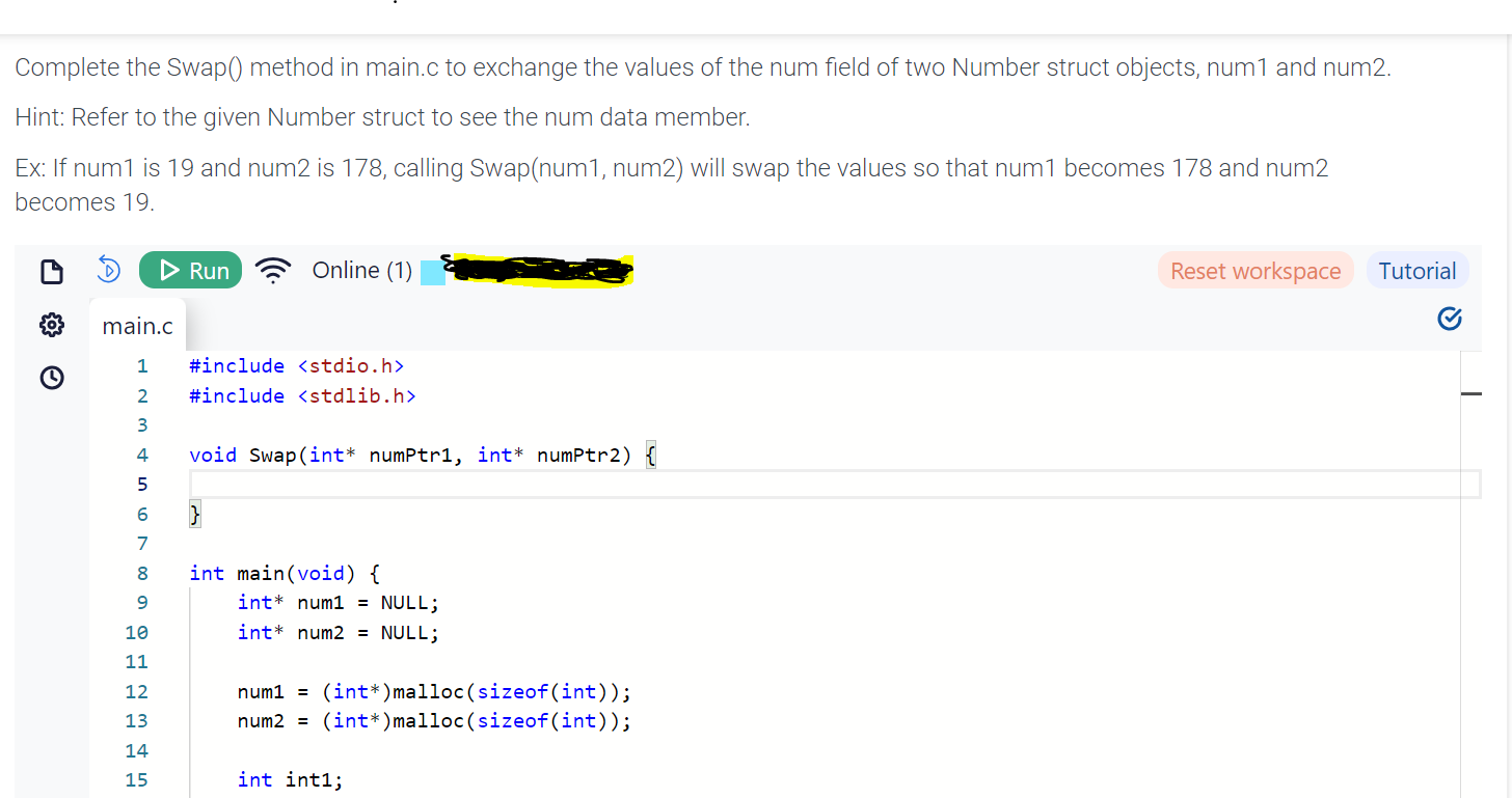 Solved Complete the Swap() method in main.c to exchange the | Chegg.com