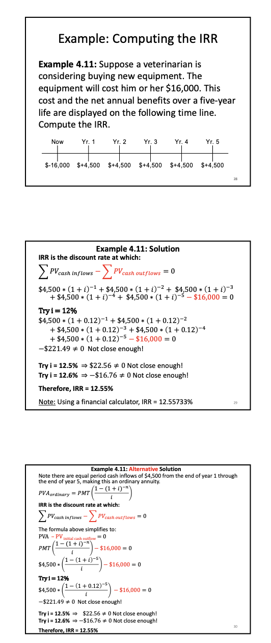 Solved Example: Computing the IRR Example 4.11: Suppose a | Chegg.com