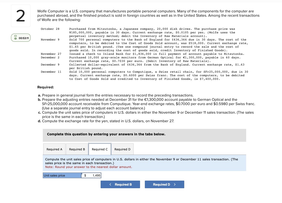 Solved Wolfe Computer is a U.S. company that manufactures | Chegg.com