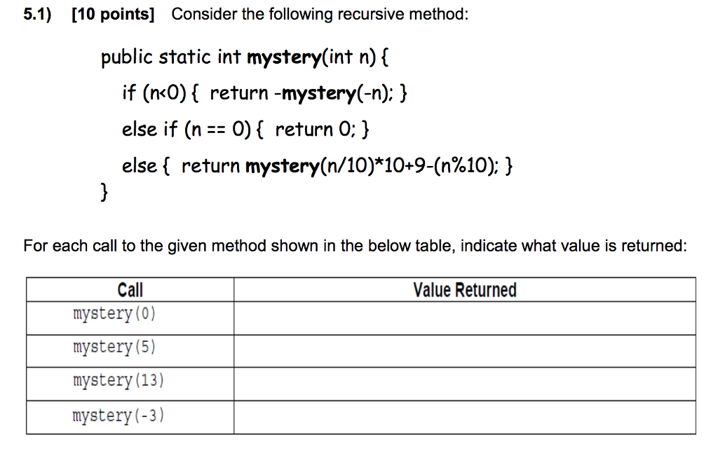 5.1) [10 points] Consider the following recursive | Chegg.com