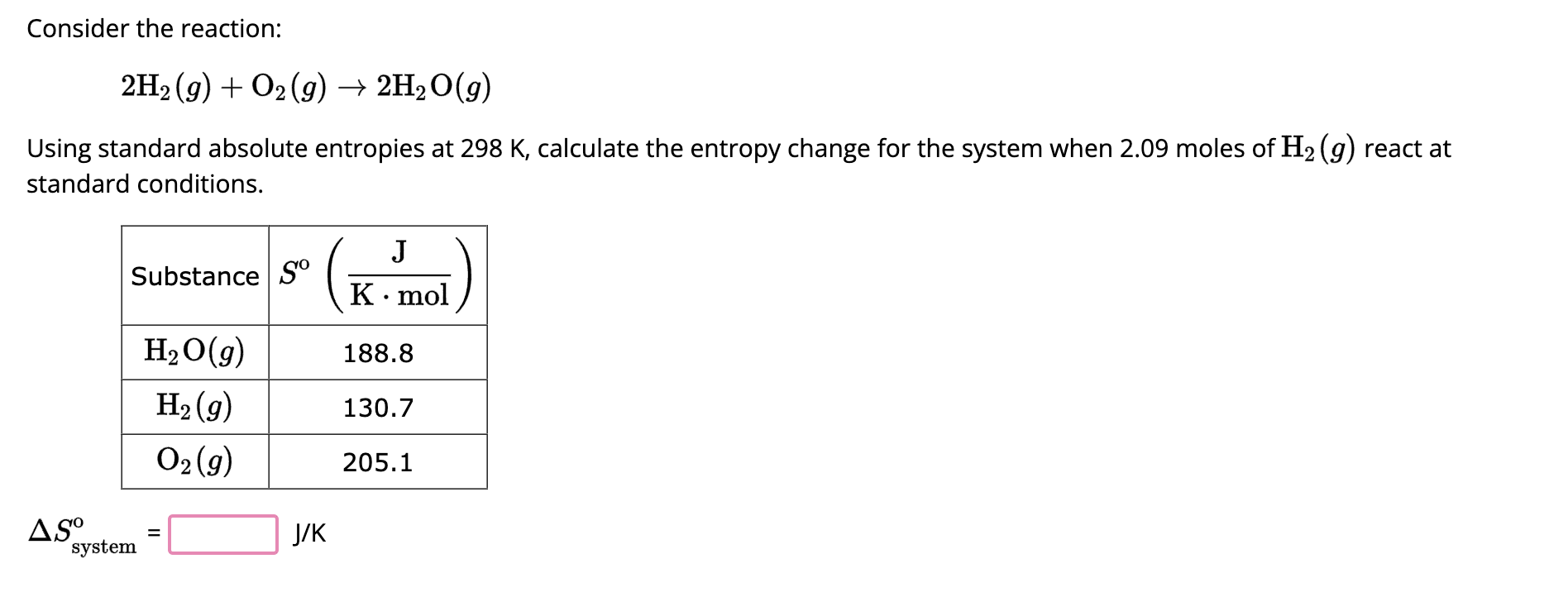 Solved Consider the reaction: 2H2(g)+O2(g)→2H2O(g) Using | Chegg.com