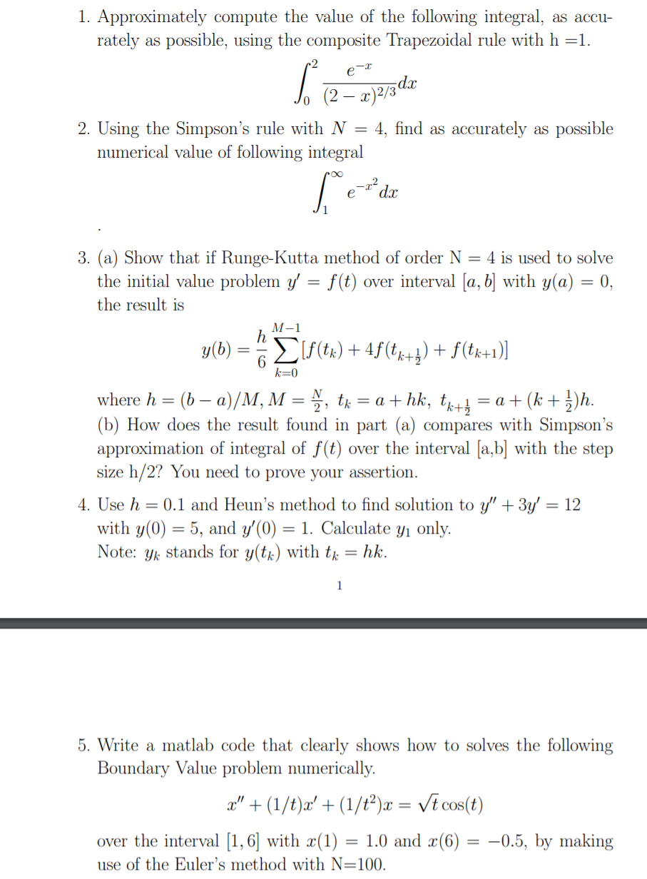 Solved 1. Approximately compute the value of the following | Chegg.com