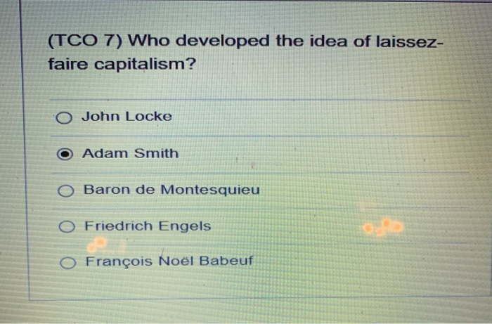 Solved (TCO 7) Who developed the idea of laissez- faire | Chegg.com