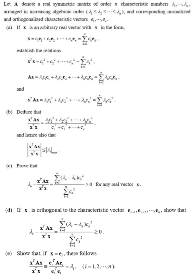 Solved Let A denote a real symmetric matrix of order n | Chegg.com