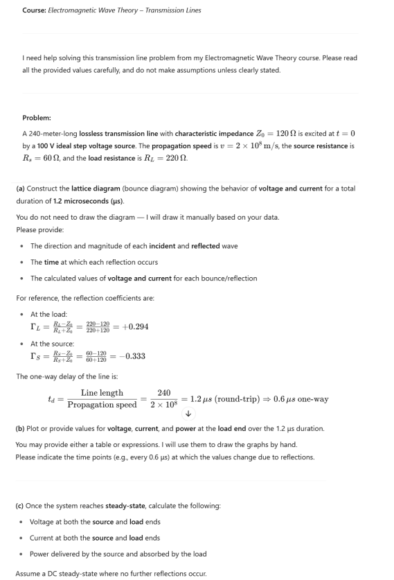Solved I need help solving this transmission line problem | Chegg.com