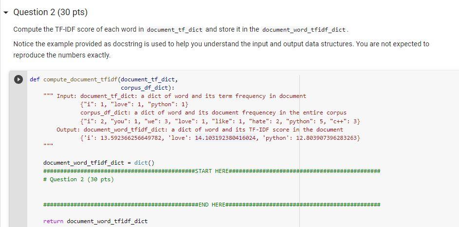 Solved Question 2 (30 pts) Compute the TF-IDF score of each | Chegg.com