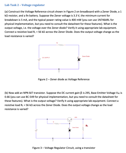 Solved Lab Task 2 - Voltage regulator (a) Construct the | Chegg.com