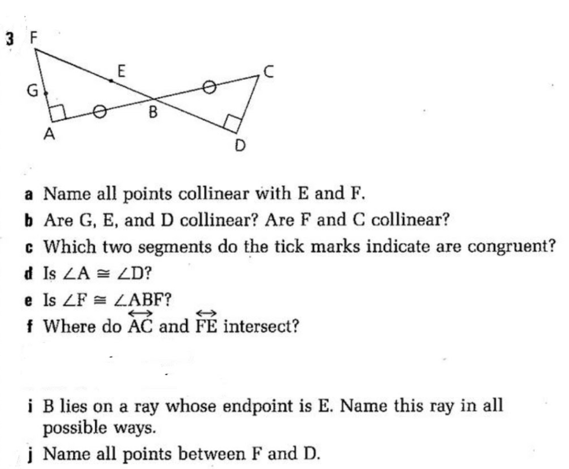 Solved 3 F E a B A a Name all points collinear with E and F. | Chegg.com