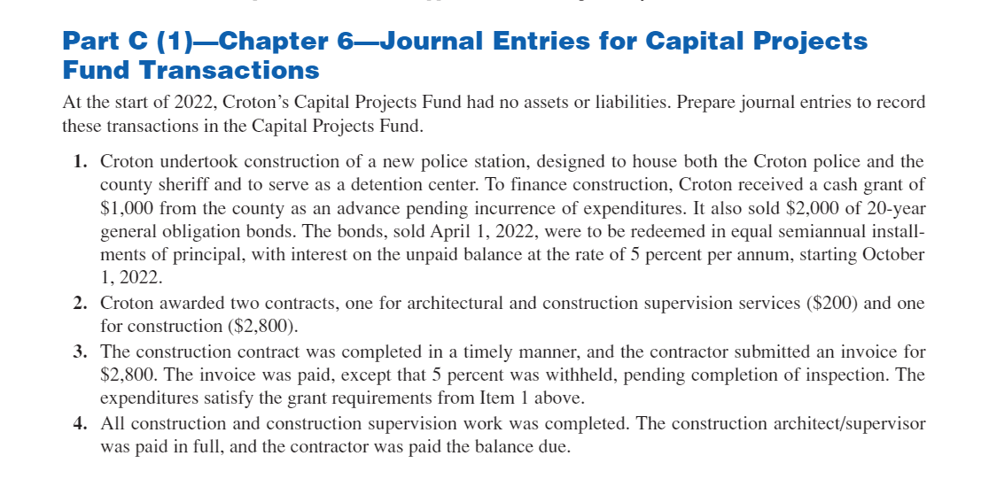 Solved Part C (1)-Chapter 6-Journal Entries for Capital | Chegg.com