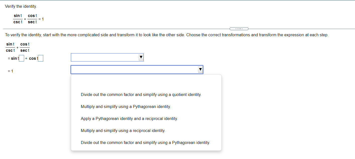 Solved Verify the identity cost sint csct + sect To verify | Chegg.com