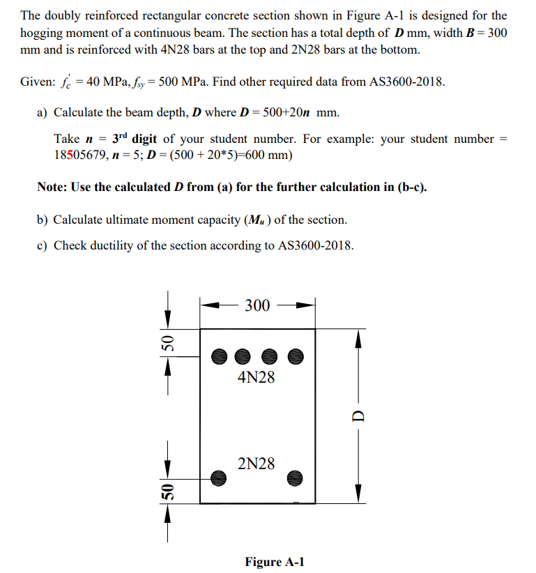 Solved The doubly reinforced rectangular concrete section | Chegg.com