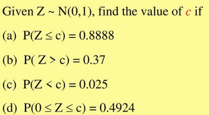 Solved Given Z∼N(0,1), find the value of c if (a) | Chegg.com