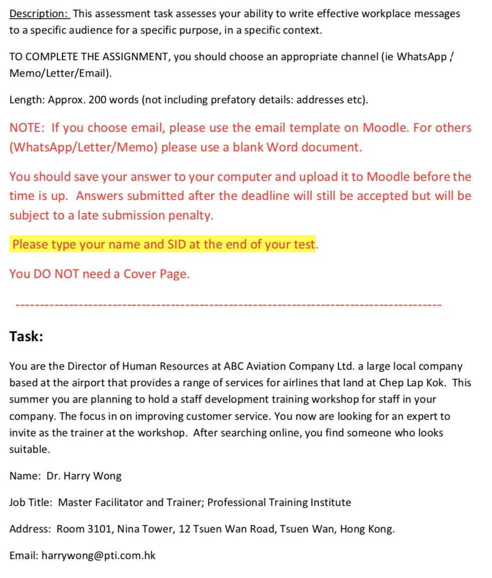 Description: This assessment task assesses your | Chegg.com