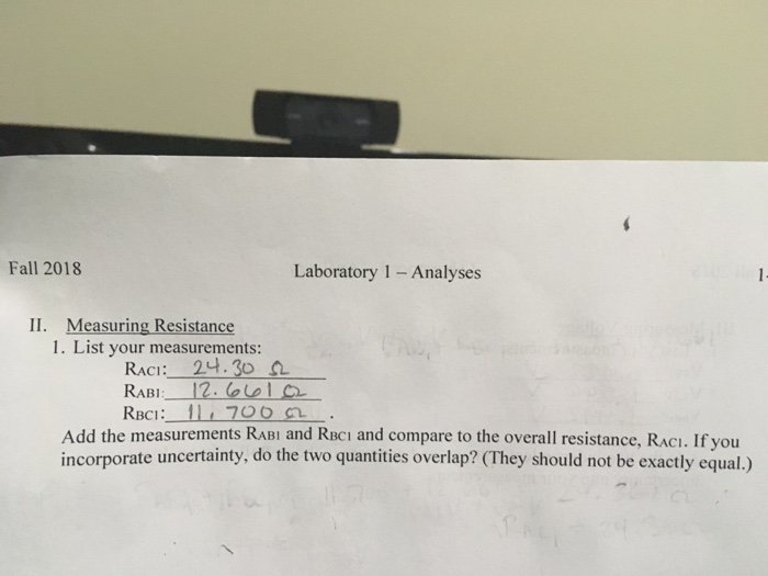 Solved Fall 2018 Laboratory 1-Analyses II. Measuring | Chegg.com