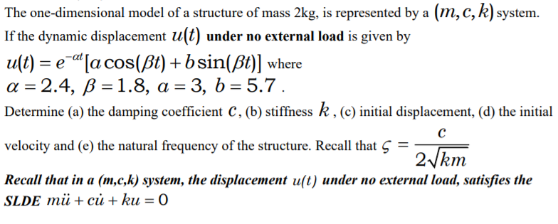Solved The one-dimensional model of a structure of mass 2kg, | Chegg.com