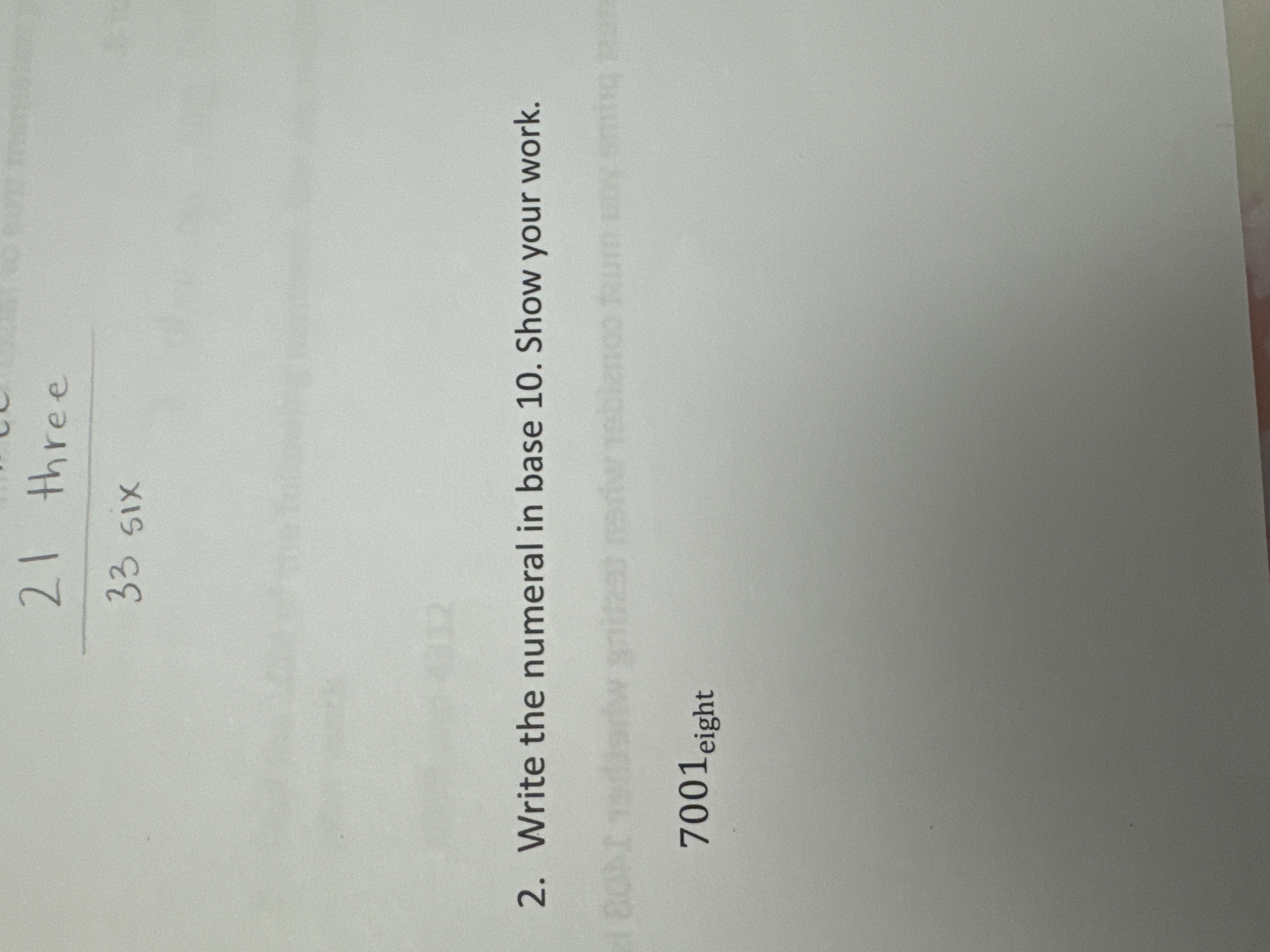 Solved Write the numeral in base 10 . Show your work. | Chegg.com