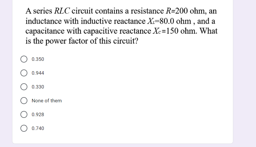Solved A series RLC circuit contains a resistance R=200 ohm, | Chegg.com