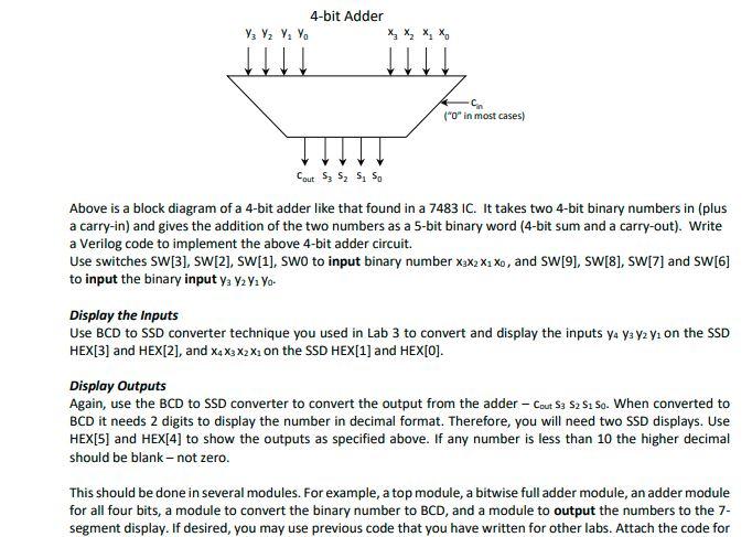 4-bit Adder V3 Y Y Y ("0" in most cases) Cout ₂ S ₂ | Chegg.com