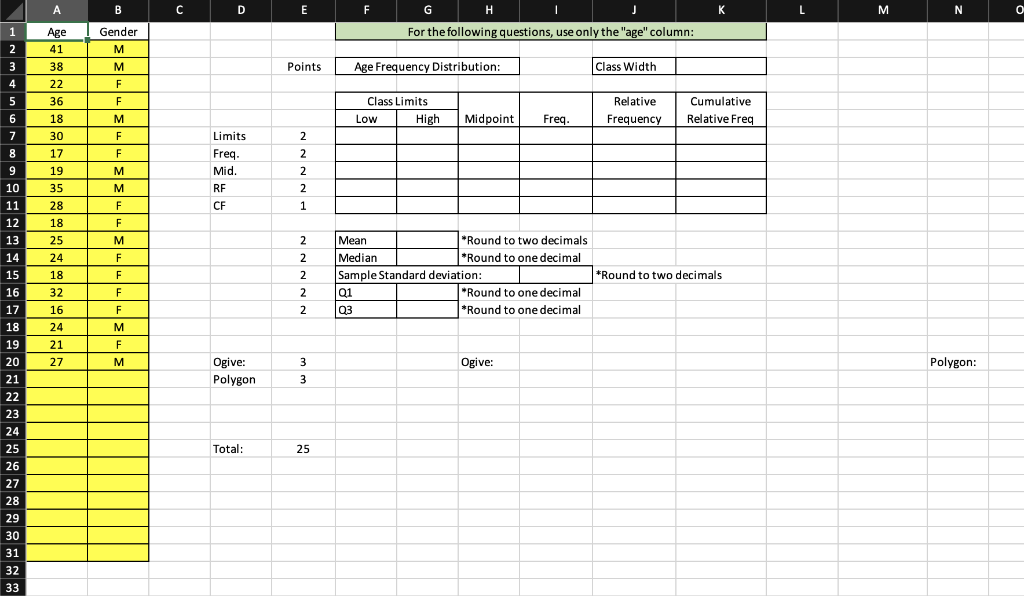 Solved А B B C D D E F G H J к K L M N 0 For the following | Chegg.com