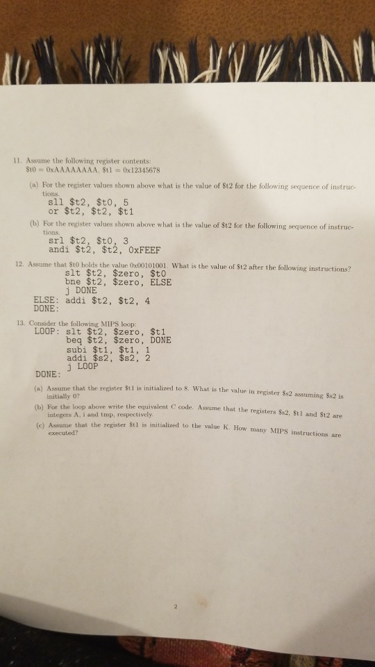 Solved 11. Assume the following register contents: $t0 = | Chegg.com