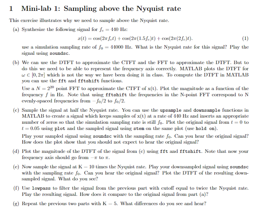 Solved 1 Mini-lab 1: Sampling above the Nyquist rate This | Chegg.com
