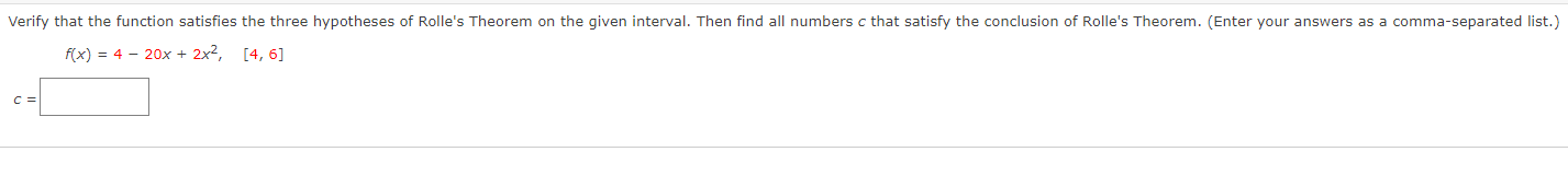 Solved f(x)=4−20x+2x2,[4,6] c= | Chegg.com
