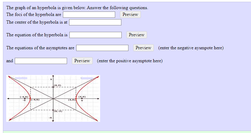 Solved The graph of an hyperbola is given below. Answer the | Chegg.com