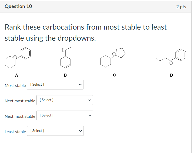 Solved Rank these carbocations from most stable to least | Chegg.com