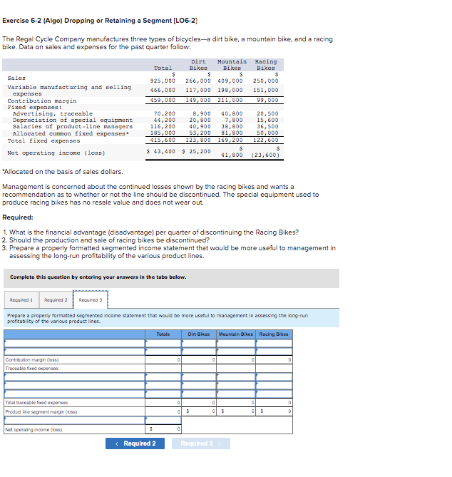 Solved Exercise 6-2 (Algo) Dropping or Retaining a Segment | Chegg.com Solved Exercise 6-2 (Algo) Dropping or Retaining a Segment | Chegg.com